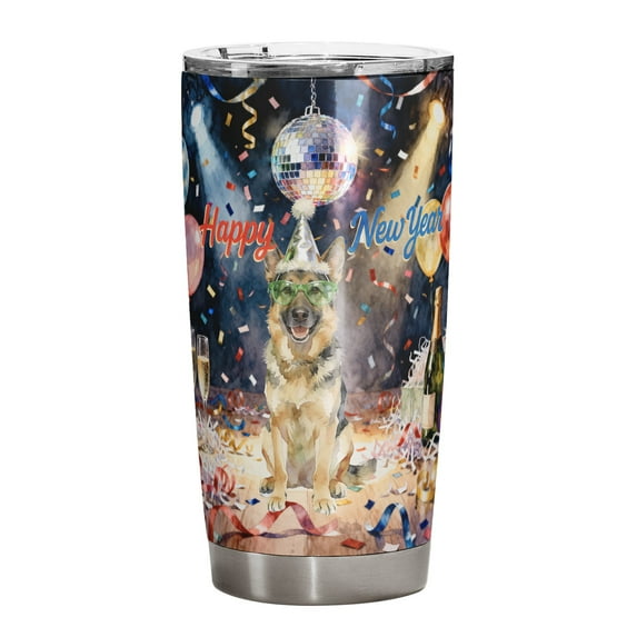 Happy New Year German Shepherd Chills on Year-End Party 20oz Stainless ...