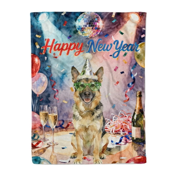 Happy New Year German Shepherd Chills on Year-End Party Cozy Fleece ...