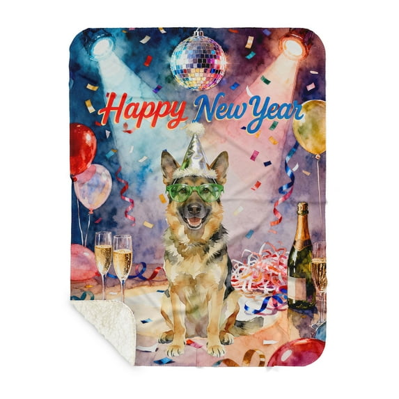 Happy New Year German Shepherd Chills on Year-End Party Cozy Sherpa ...