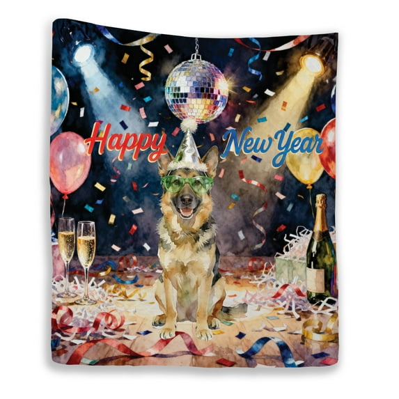 Happy New Year German Shepherd Chills on Year-End Party Quilt Blanket ...