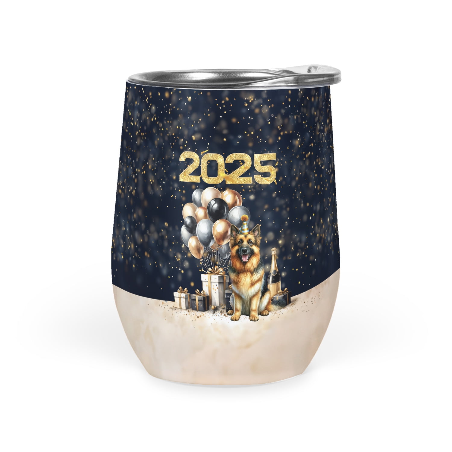 Happy New Year German Shepherd Welcome 2025 Balloon Firework Party 12oz ...