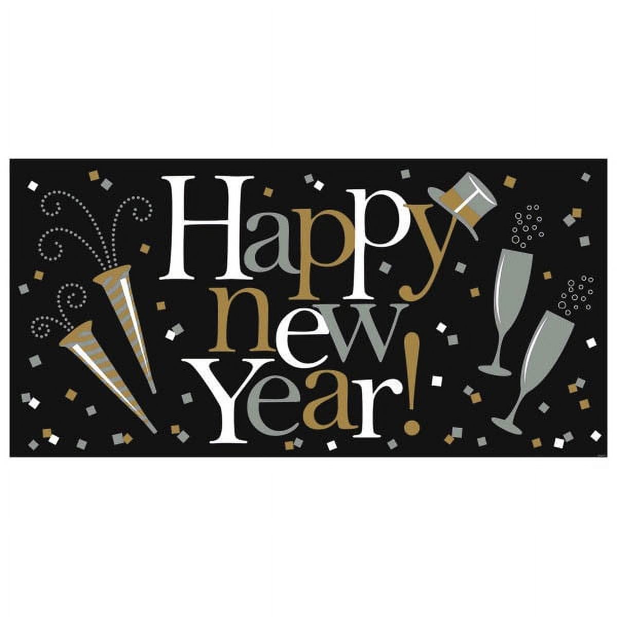 Happy New Year Giant Horizontal Banner Black Silver Gold - Walmart.com