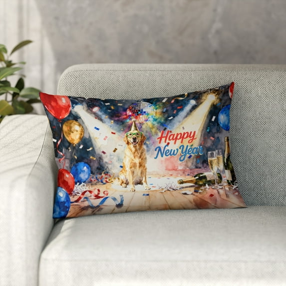 Happy New Year Golden Retriever Chills on Year-End Party Pillowcase ...