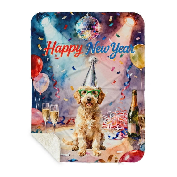 Happy New Year Goldendoodle Chills on Year-End Party Cozy Sherpa ...