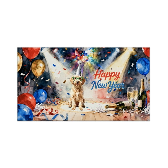 Happy New Year Goldendoodle Chills on Year-End Party Doormat Doodle Dog ...