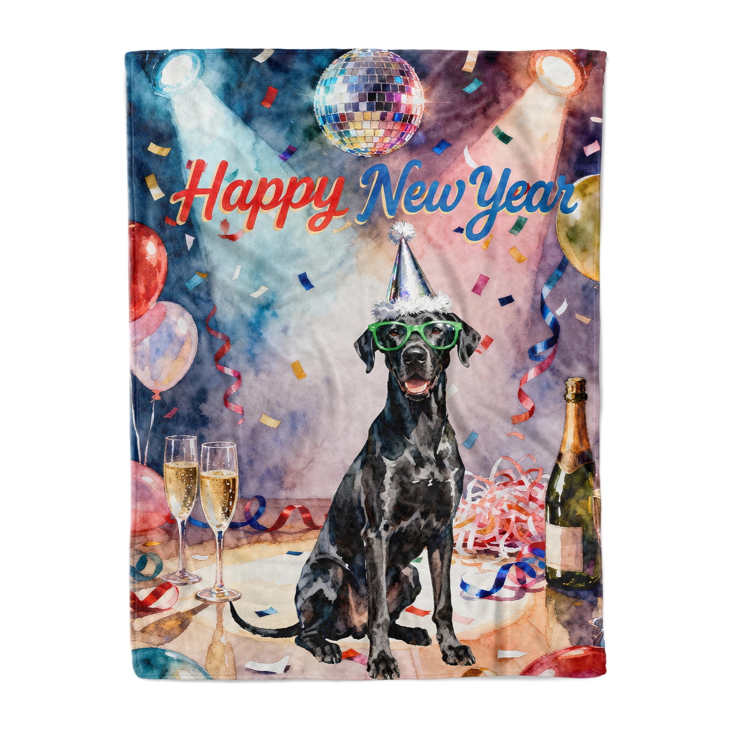 Happy New Year Great Dane Chills on Year-End Party Cozy Fleece Blanket ...
