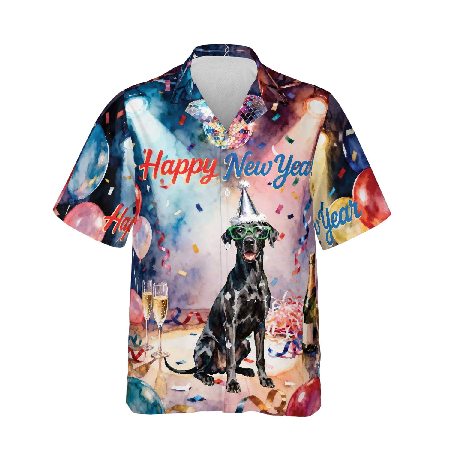 Happy New Year Great Dane Chills on Year-End Party Hawaiian Shirt ...