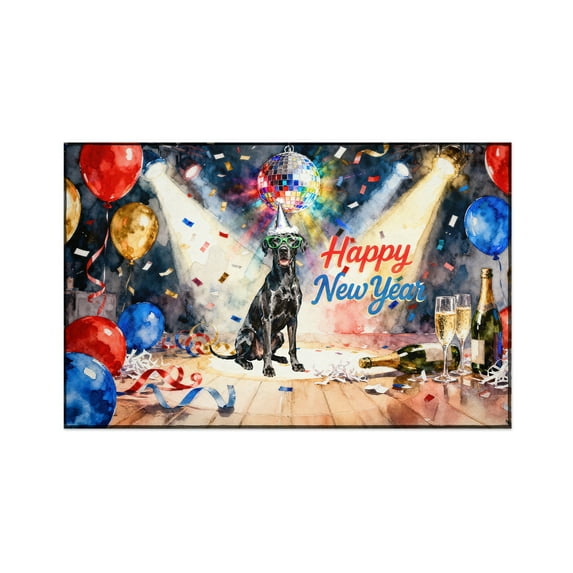 Happy New Year Great Dane Chills on Year-End Party Indoor Rug Danes Dog ...