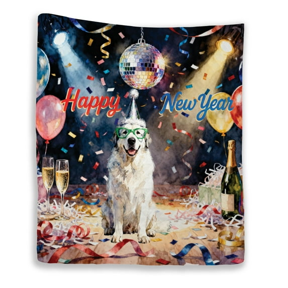 Happy New Year Great Pyrenees Chills on Year-End Party Quilt Blanket ...