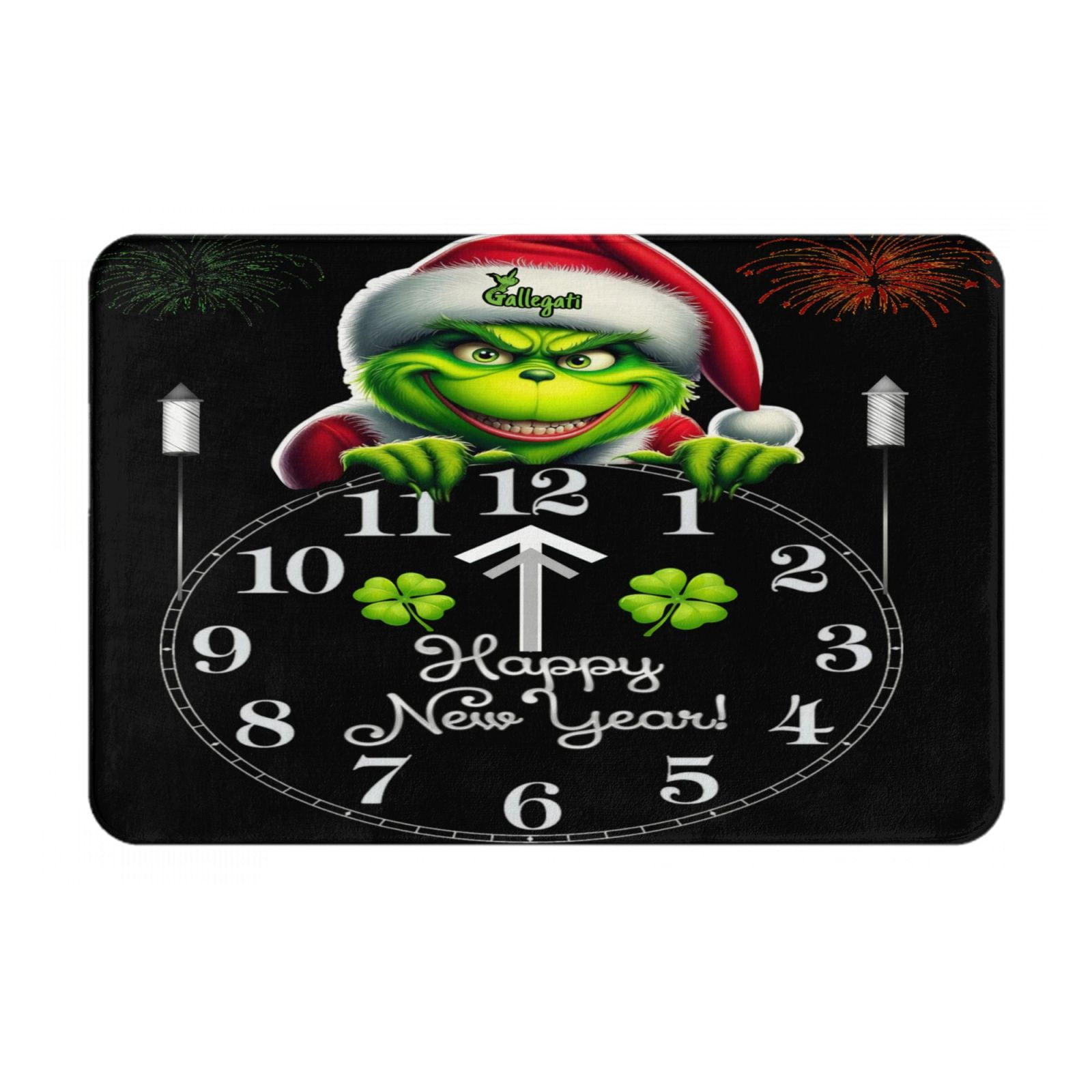 Happy New Year Grinch Clock Bathroom Rugs 24x16In,Christmas Door Mat ...