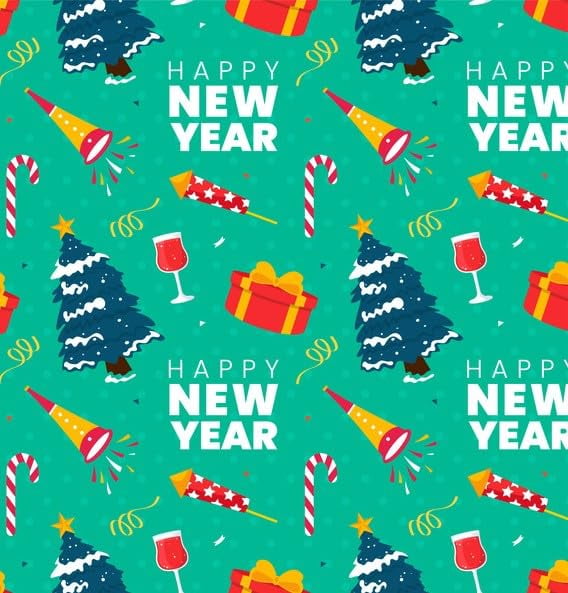Happy New Year Hats, Fireworks, Presents, Christmas Tree Pattern On ...