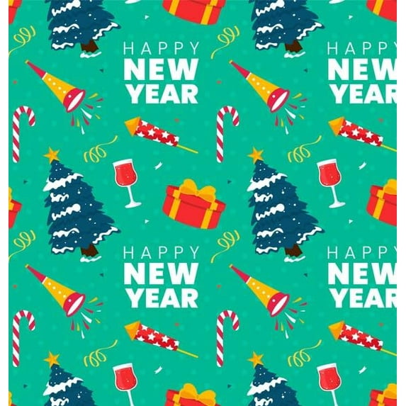 Happy New Year Hats, Fireworks, Presents, Christmas Tree Pattern On ...