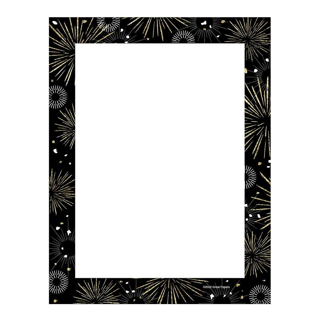 Happy New Year Holiday Letterhead / 50 Sheets / 8.5" x 11" Black Faux ...