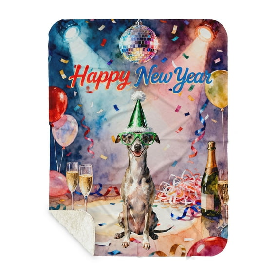 Happy New Year Italian Greyhound Chills on Year-End Party Cozy Sherpa ...