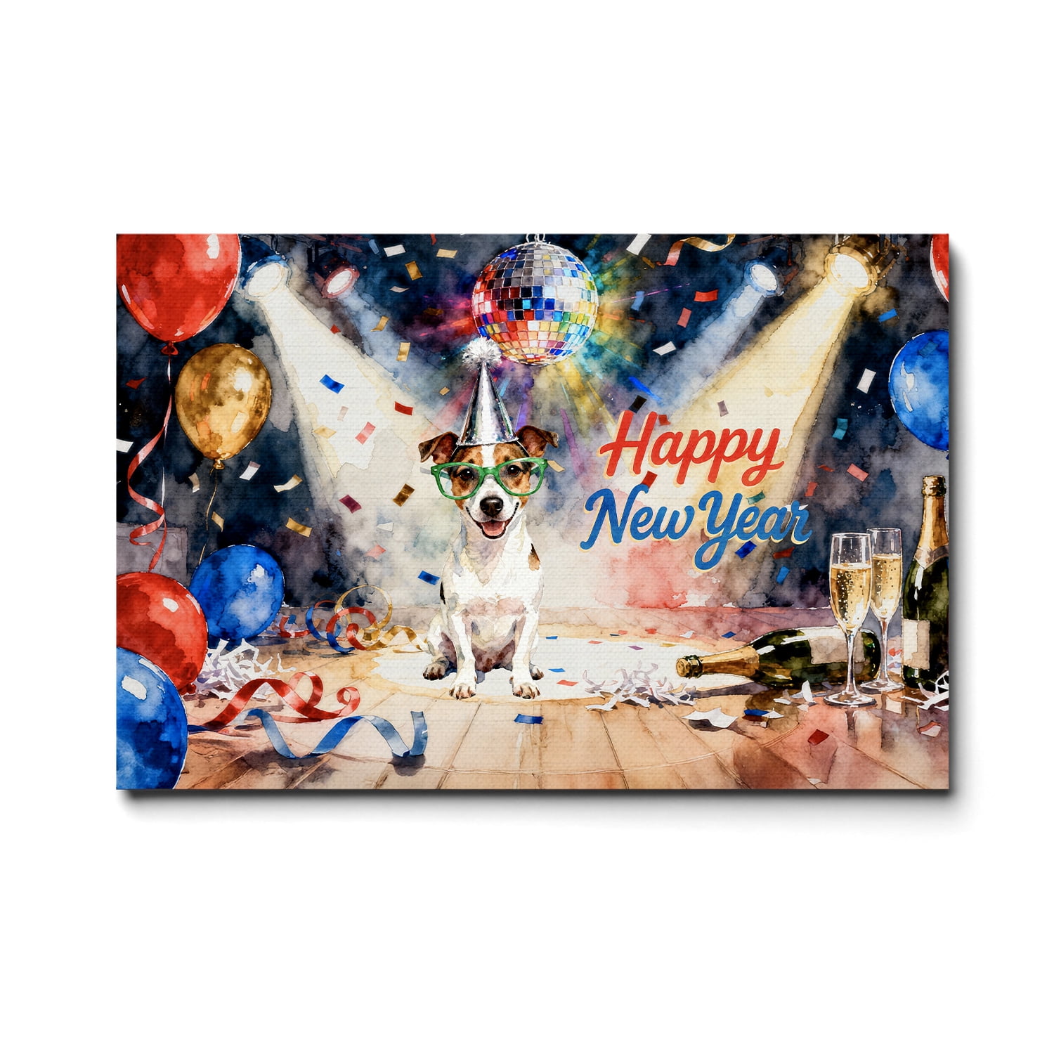 Happy New Year Jack Russell Terrier Chills on Year-End Party Horizontal ...
