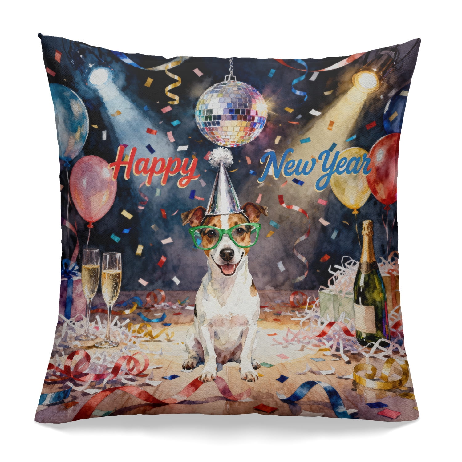Happy New Year Jack Russell Terrier Chills on Year-End Party Pillowcase ...