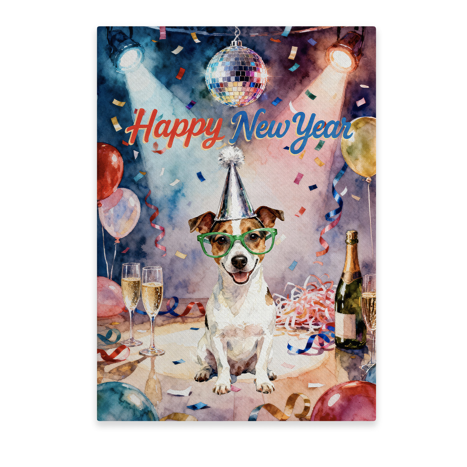 Happy New Year Jack Russell Terrier Chills on Year-End Party Vertical ...