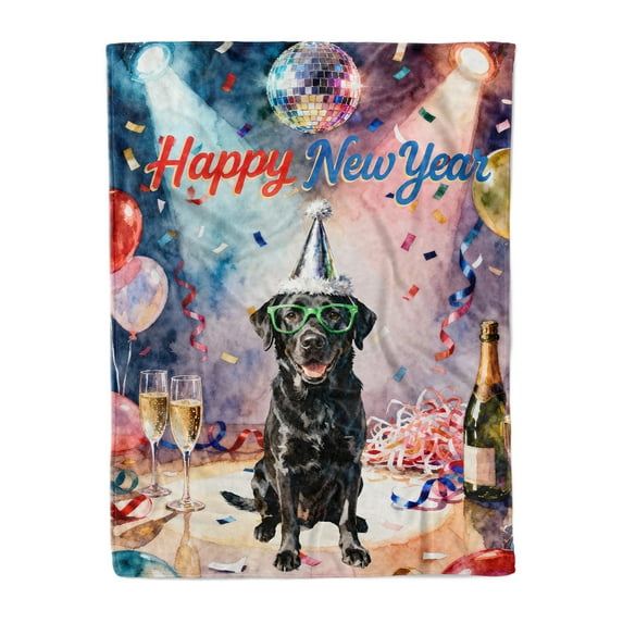 Happy New Year Labrador Retriever Chills on Year-End Party Cozy Fleece ...