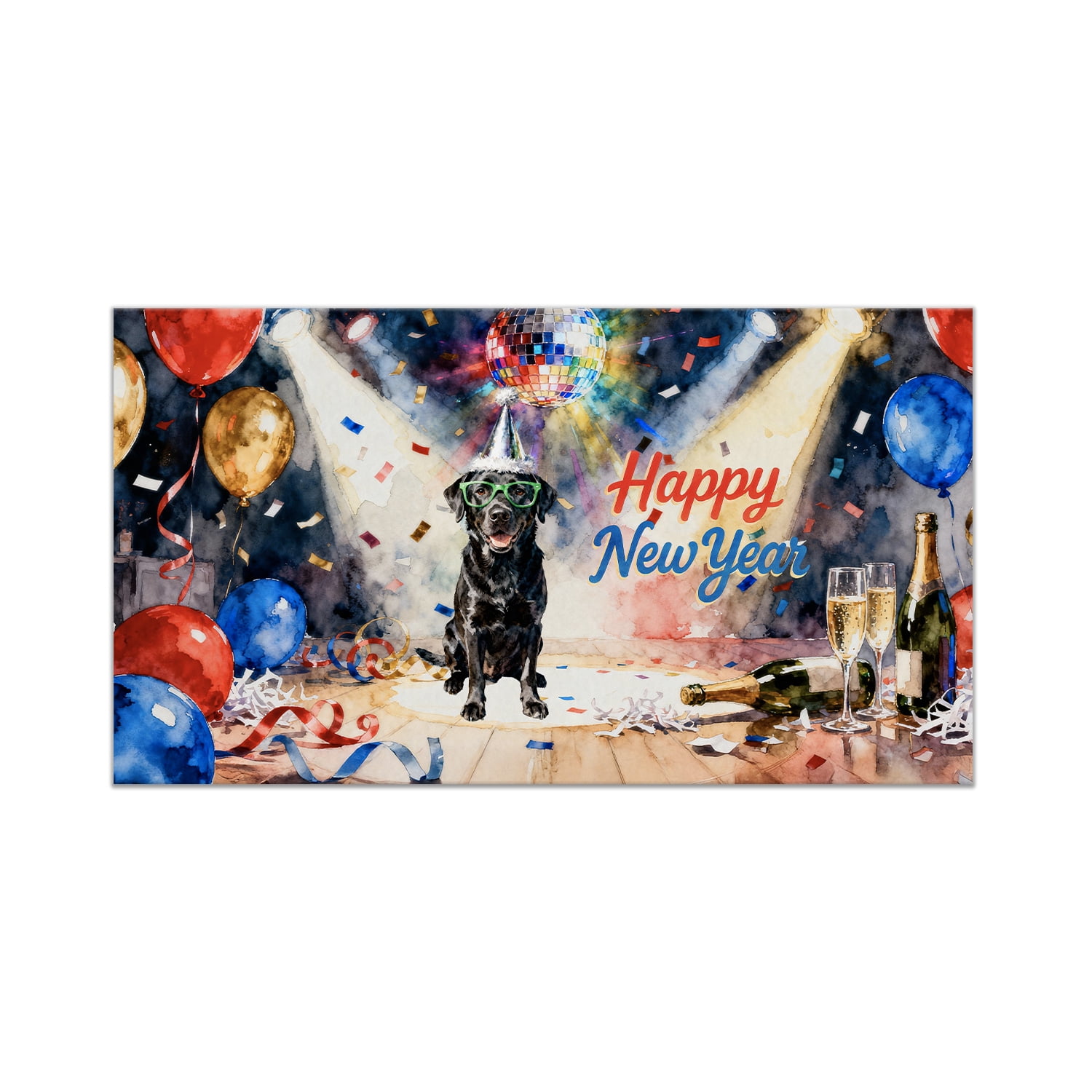 Happy New Year Labrador Retriever Chills on Year-End Party Doormat Lab ...