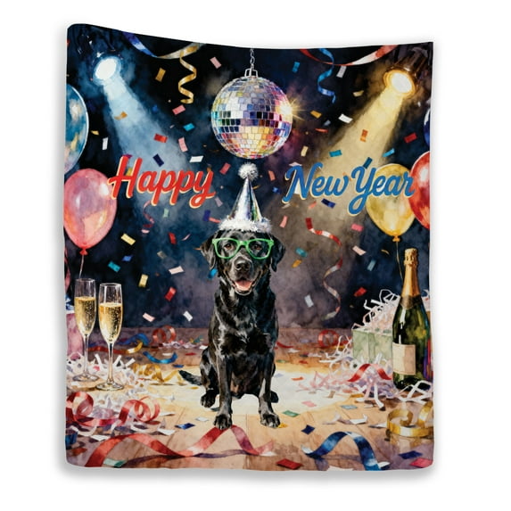 Happy New Year Labrador Retriever Chills on Year-End Party Quilt ...