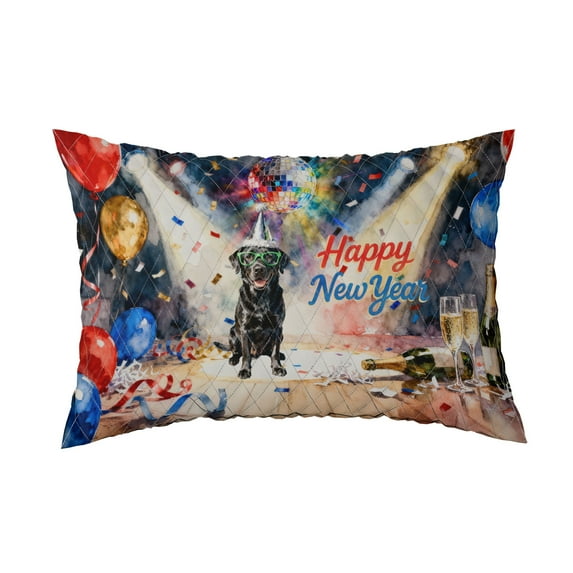 Happy New Year Labrador Retriever Chills on Year-End Party Quilt ...