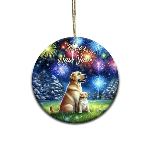Happy New Year Labrador Retriever Family Cheer Winter Midnight Firework ...