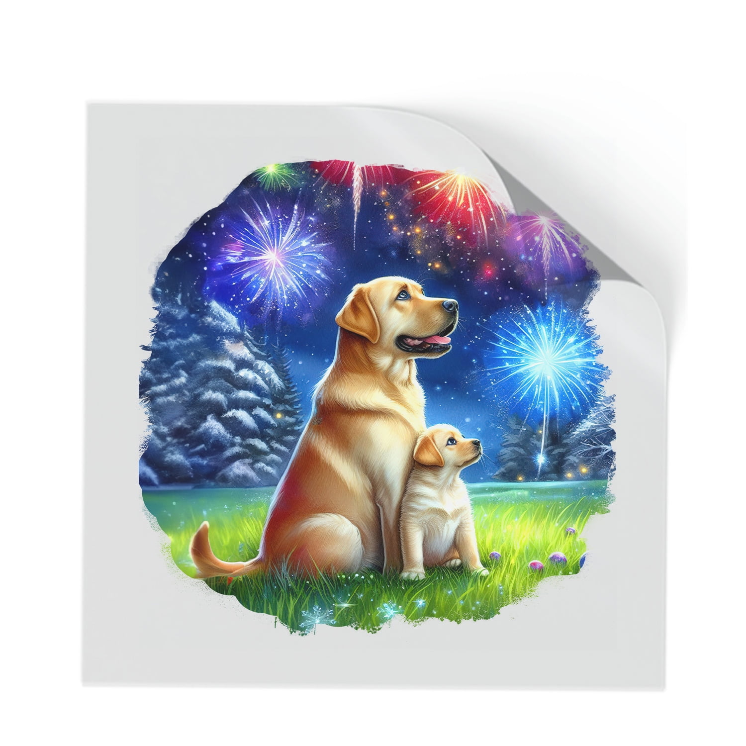Happy New Year Labrador Retriever Family Cheer Winter Midnight Firework ...