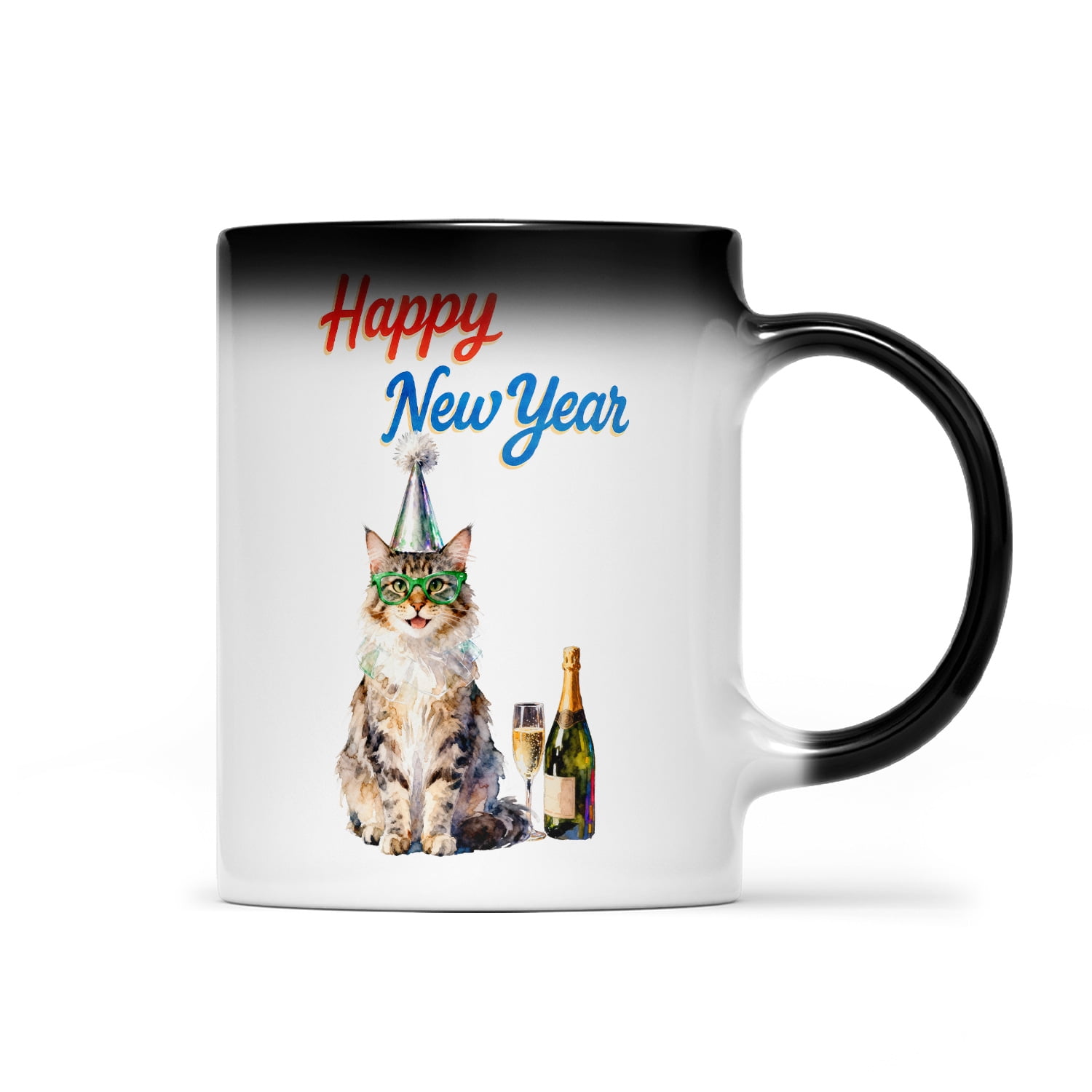 Happy New Year Maine Coon Chills on Year-End Party Heat Color Changing ...