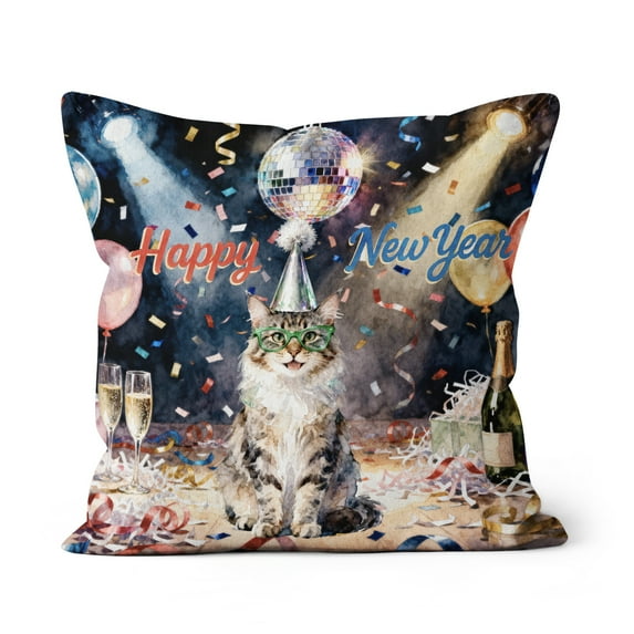 Happy New Year Maine Coon Chills on Year-End Party Pillow Cushion ...