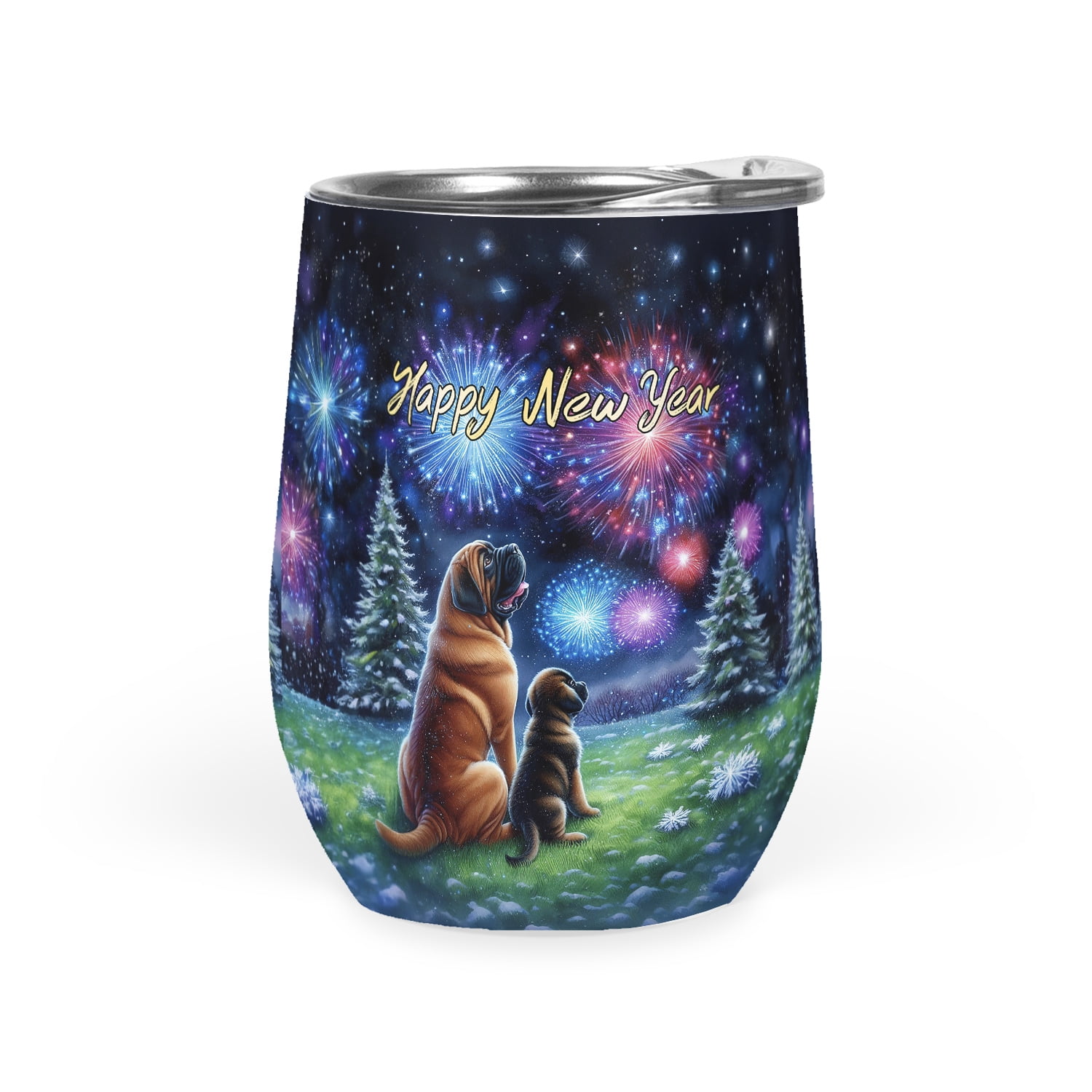 Happy New Year Mastiff Family Cheer Winter Midnight Firework 12oz ...