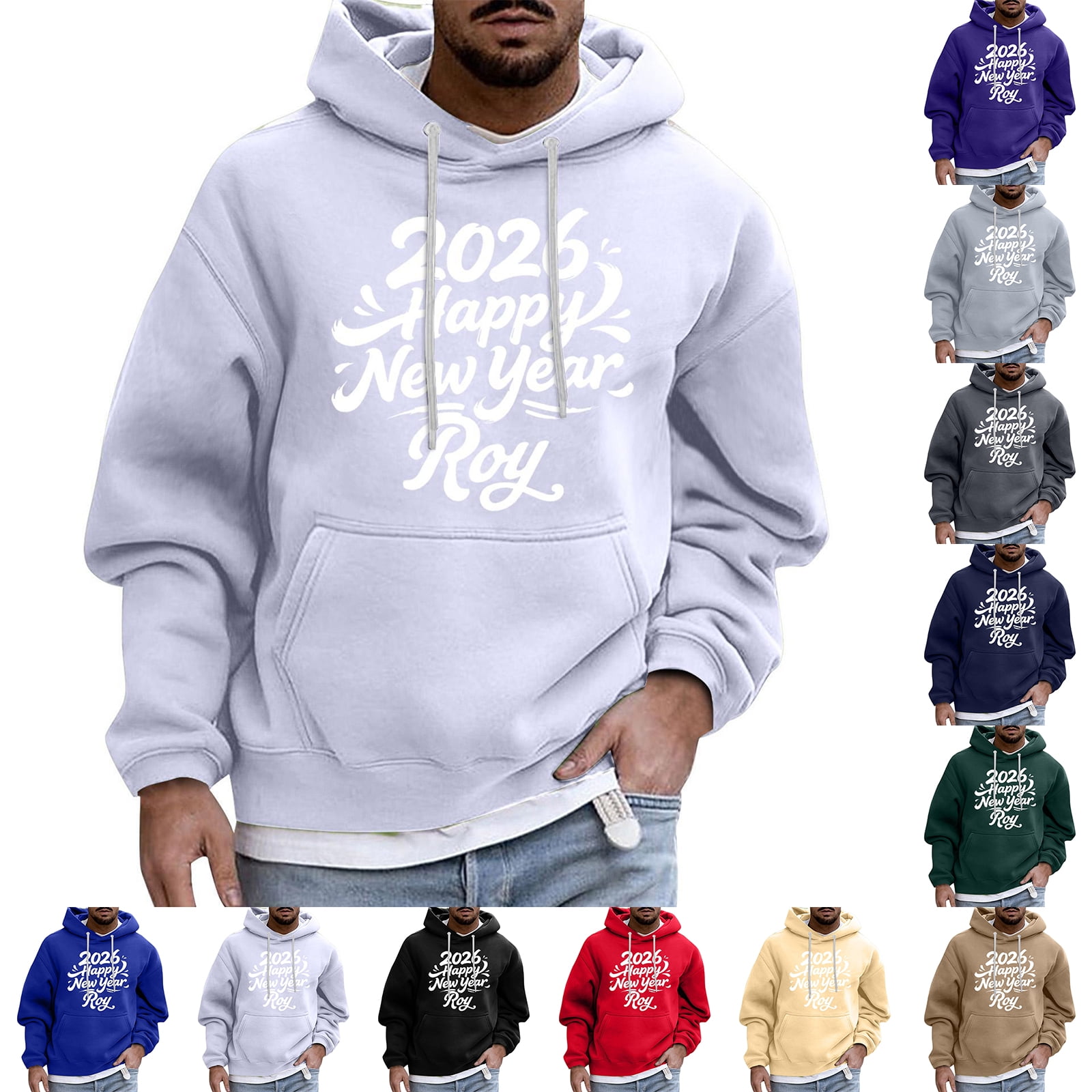 Happy New Year Men's Sports Leisure Long Sleeves with Pocket Hooded ...