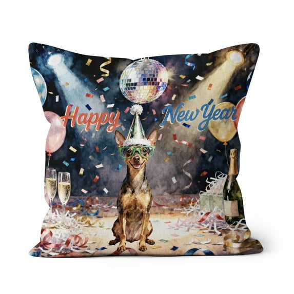 Happy New Year Miniature Pinscher Chills on Year-End Party Pillow ...