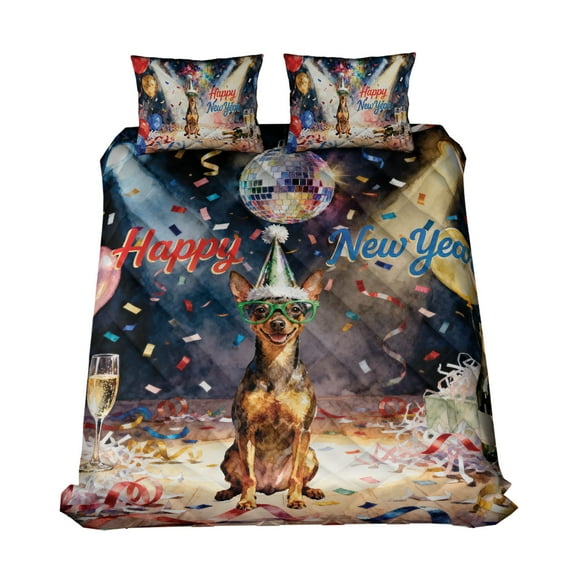 Happy New Year Miniature Pinscher Chills on Year-End Party Quilt ...