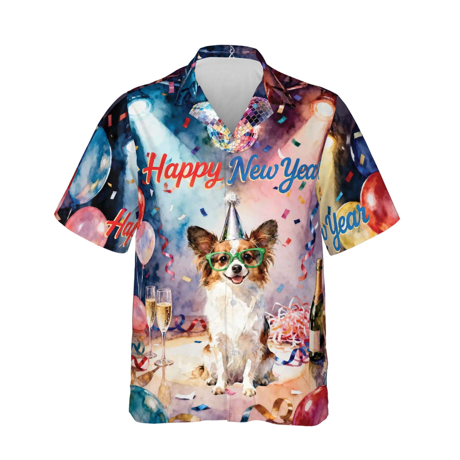 Happy New Year Papillon Chills on Year-End Party Hawaiian Shirt ...