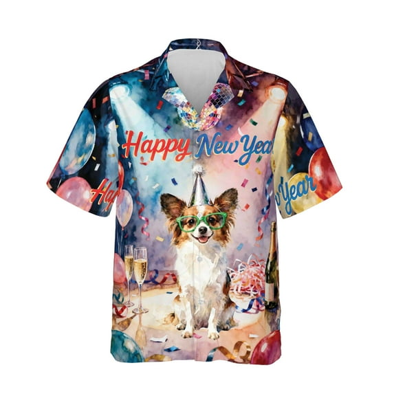 Happy New Year Papillon Chills on Year-End Party Hawaiian Shirt ...