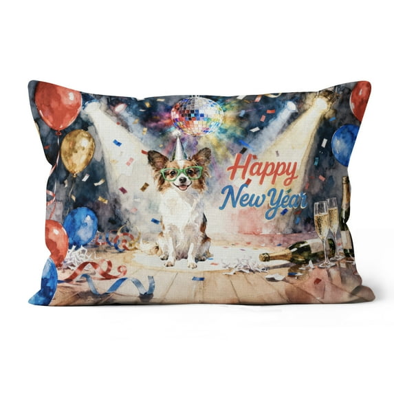 Happy New Year Papillon Chills on Year-End Party Pillow Cushion Double ...