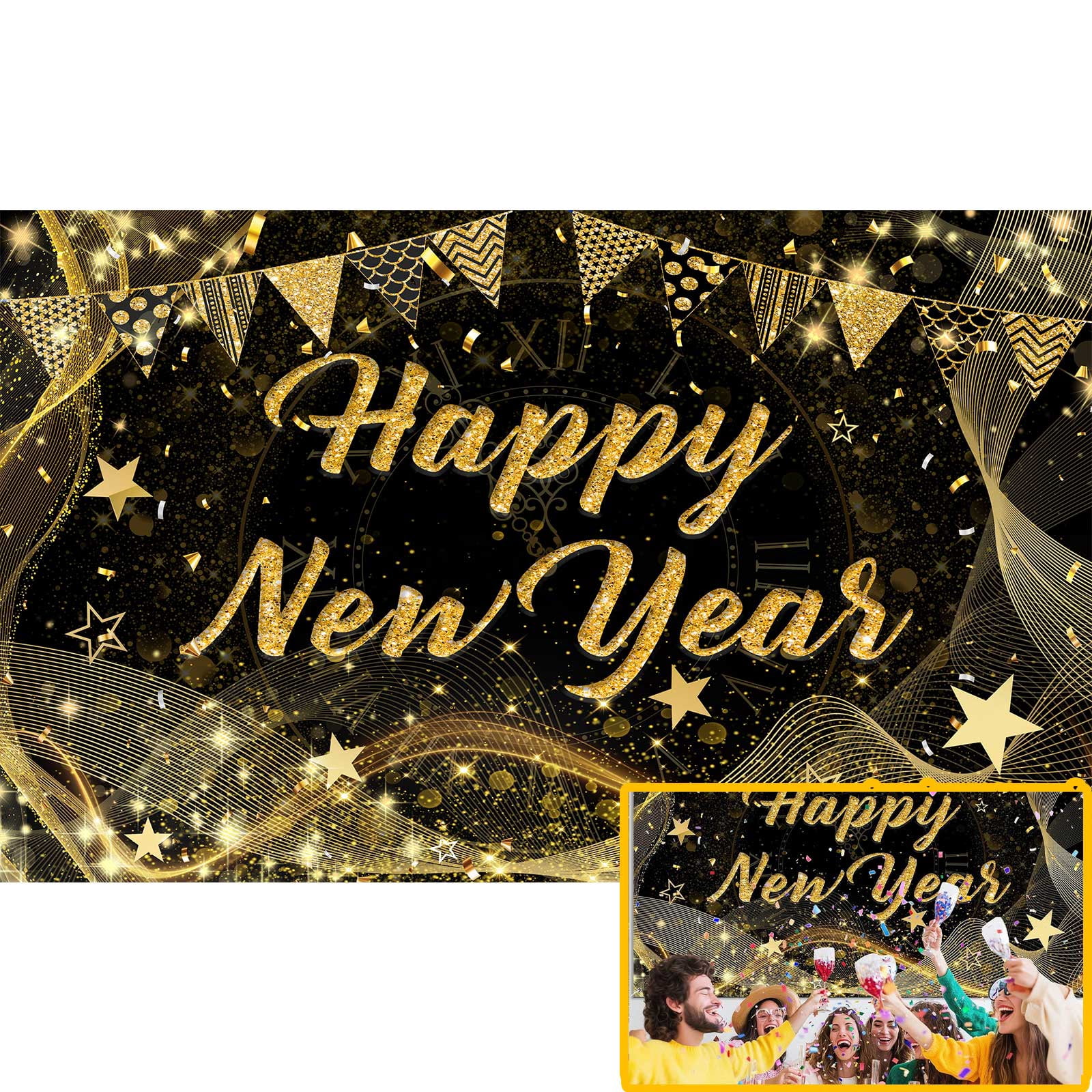 Happy New Year Party Backdrops for Photoshoot, Golden New Year Eve ...