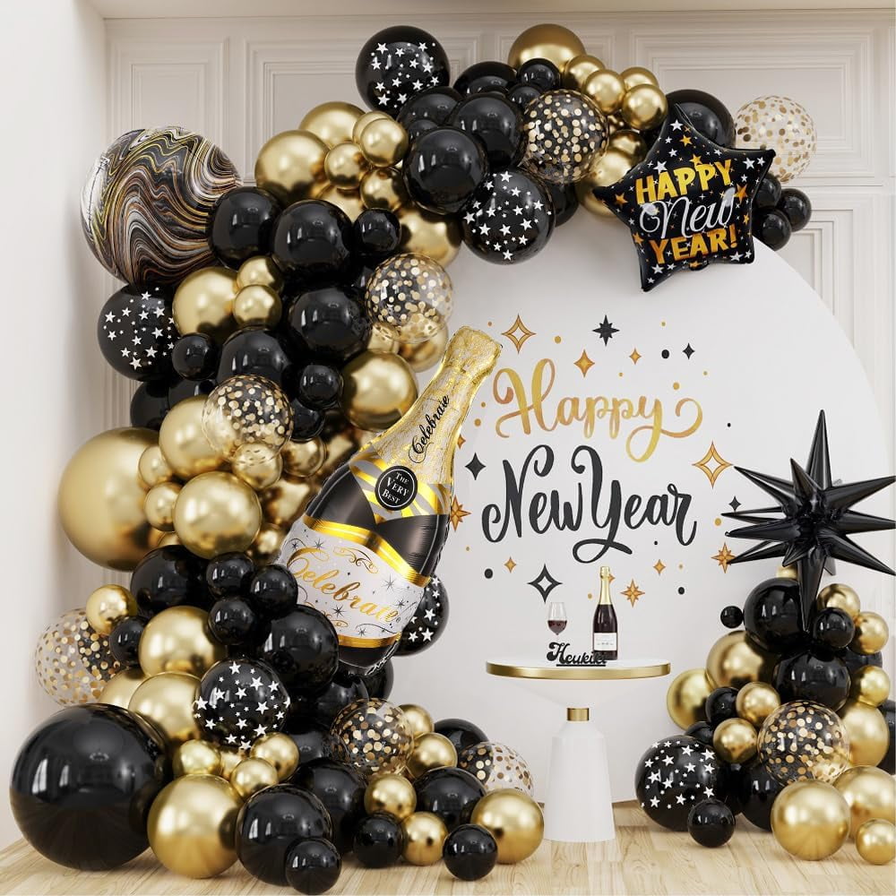 Happy New Year Party MMF7 Decorations - 130pcs Black and Balloon ...