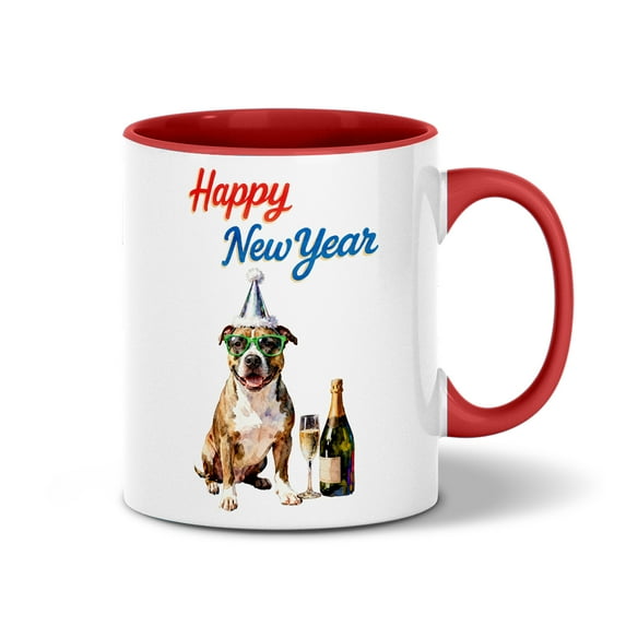 Happy New Year Pitbull Chills on Year-End Party 11oz Accent Two-tone ...