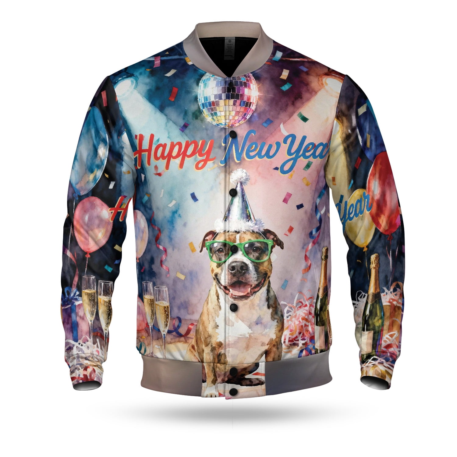 Happy New Year Pitbull Chills on Year-End Party All Over Print 3D ...