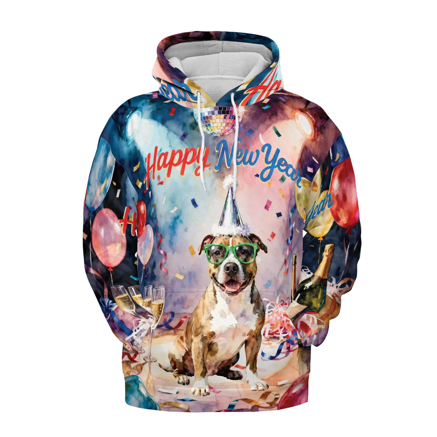Happy New Year Pitbull Chills on Year-End Party All Over Print 3D ...