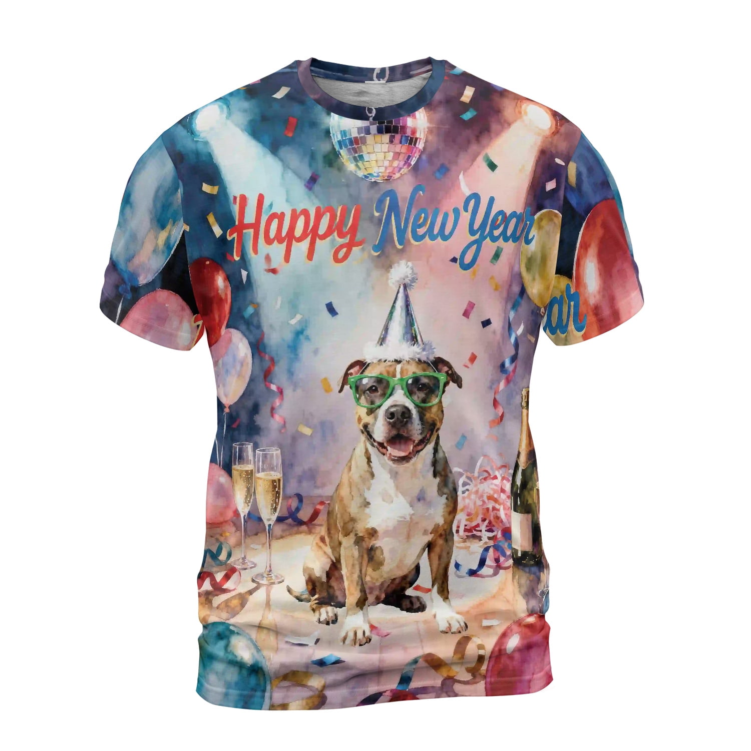 Happy New Year Pitbull Chills on Year-End Party All Over Print 3D Shirt ...