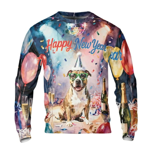 Happy New Year Pitbull Chills on Year-End Party All Over Print 3D ...