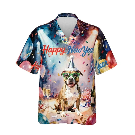Happy New Year Pitbull Chills on Year-End Party Hawaiian Shirt ...