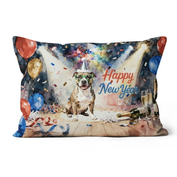 Happy New Year Pitbull Chills on Year-End Party Pillow Cushion Double ...