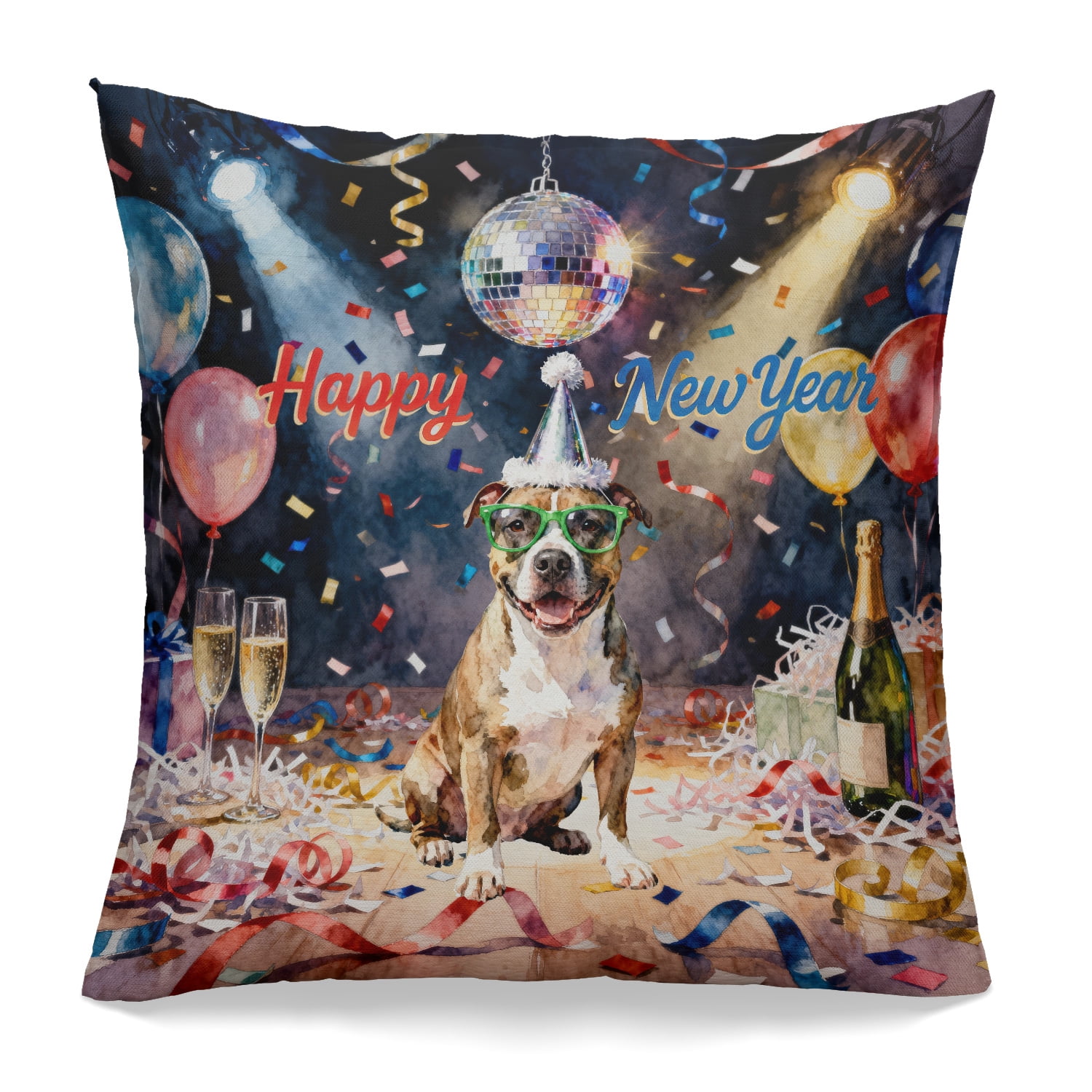 Happy New Year Pitbull Chills on Year-End Party Pillowcase Double Sided ...