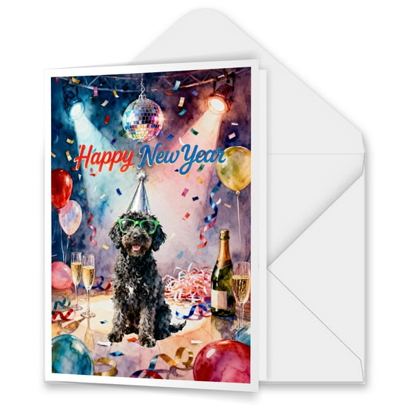 Happy New Year Portuguese Water Dog Chills on Year-End Party 5x7in ...