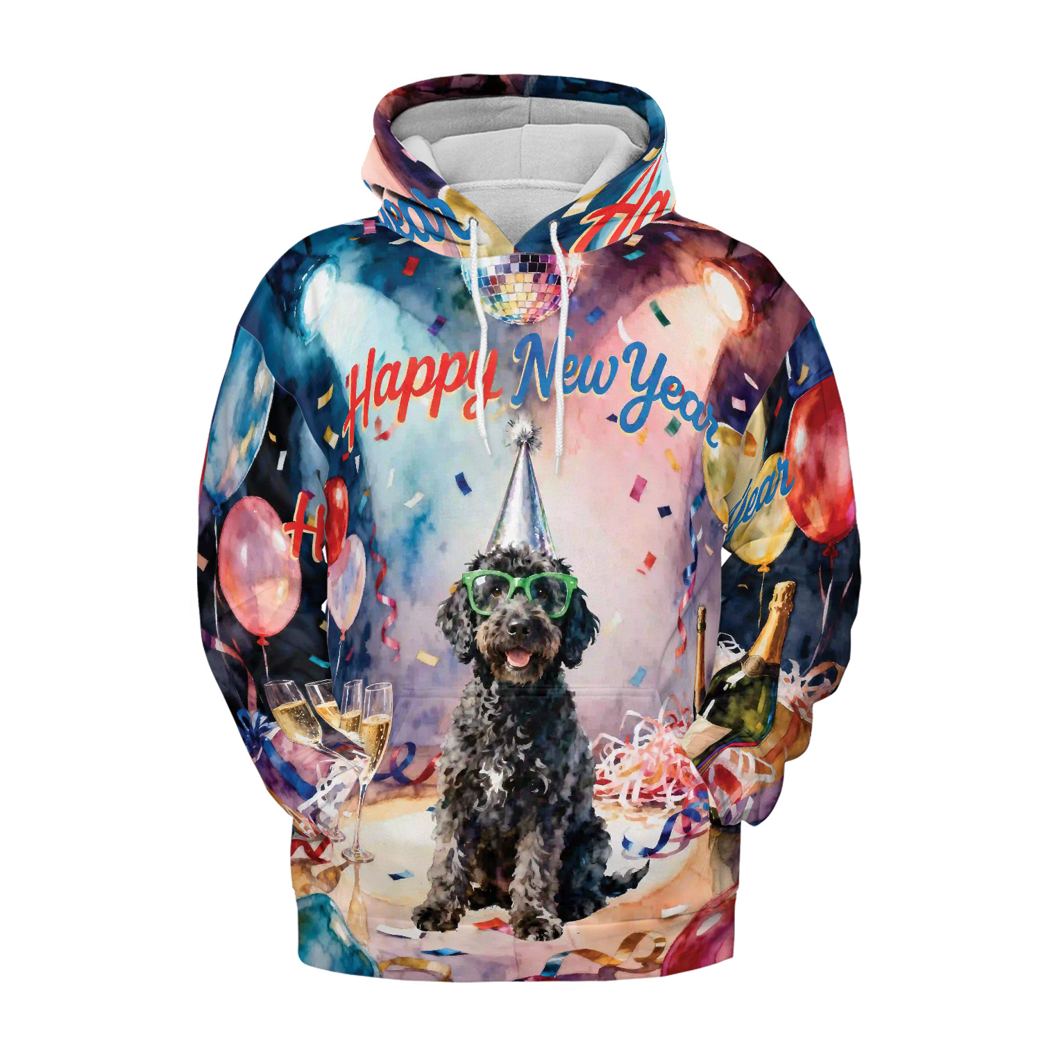 Happy New Year Portuguese Water Dog Chills on Year-End Party All Over ...
