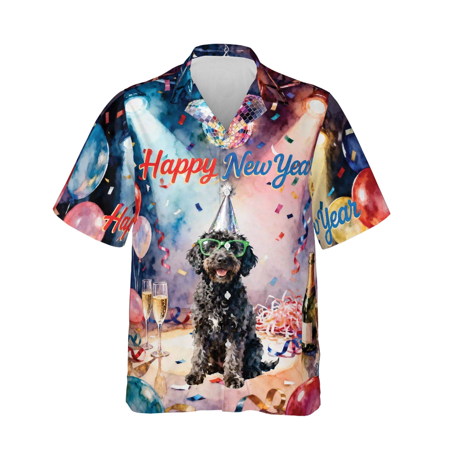 Happy New Year Portuguese Water Dog Chills on Year-End Party Hawaiian ...
