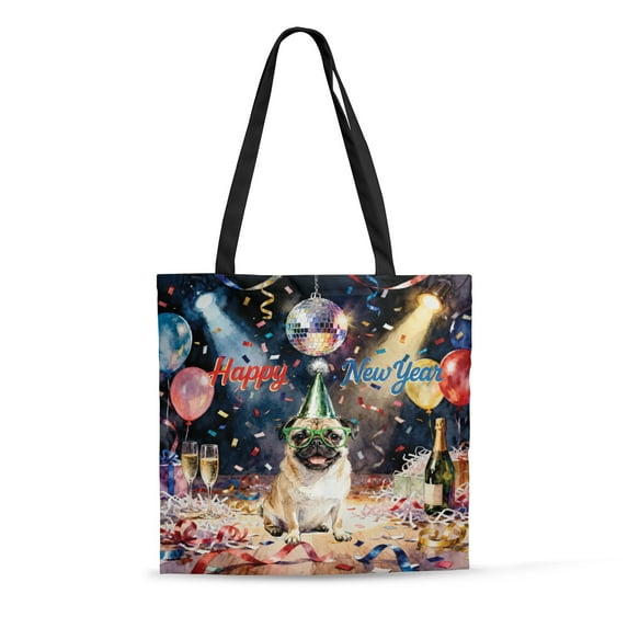 Happy New Year Pug Chills on Year-End Party All Over Print 3D Canvas ...